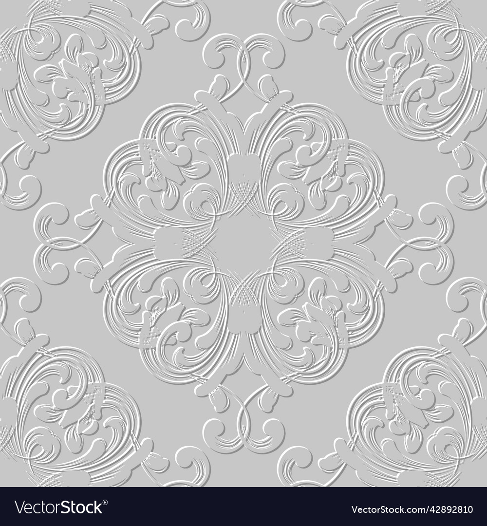 Floral vintage white 3d seamless pattern embossed Vector Image