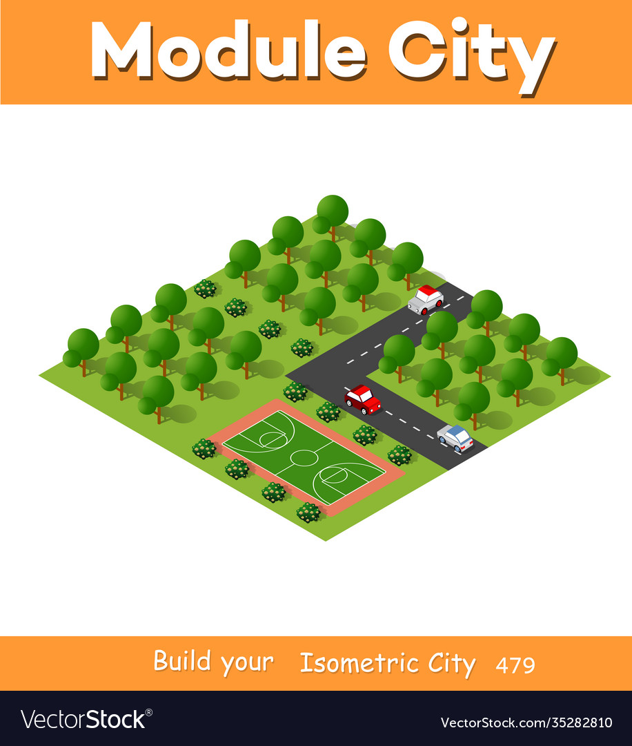 Isometric 3d block module district part Royalty Free Vector
