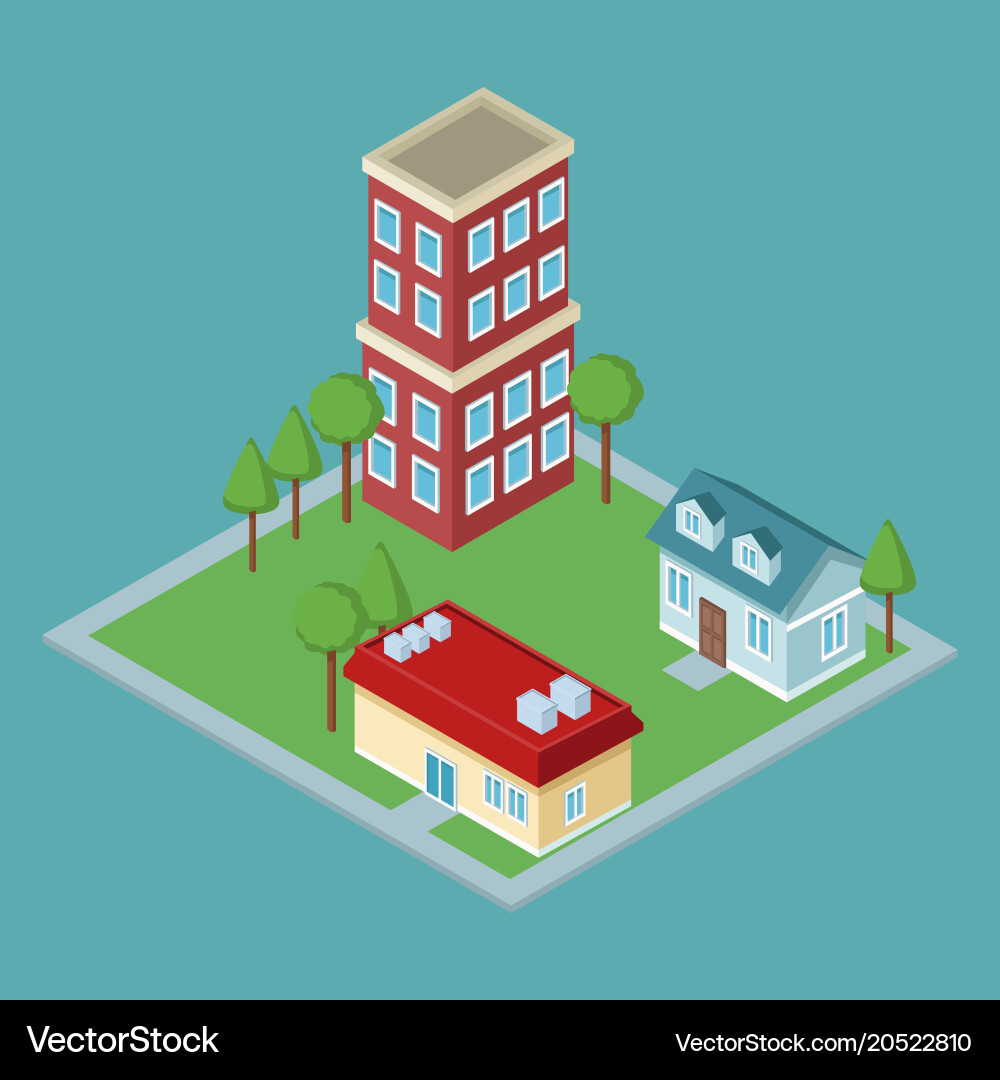 Isometric residences buildings Royalty Free Vector Image