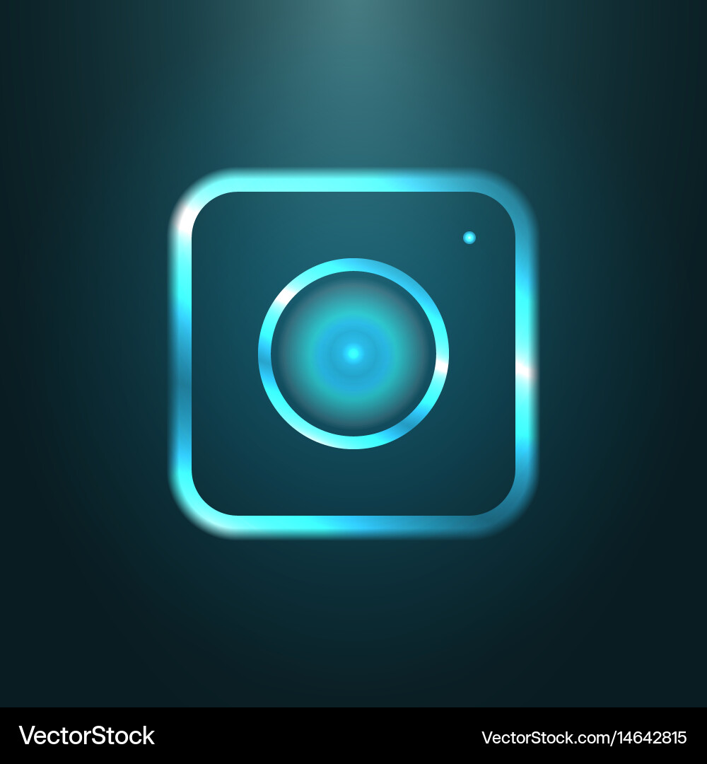 Blue metallic web icon of modern camera Royalty Free Vector