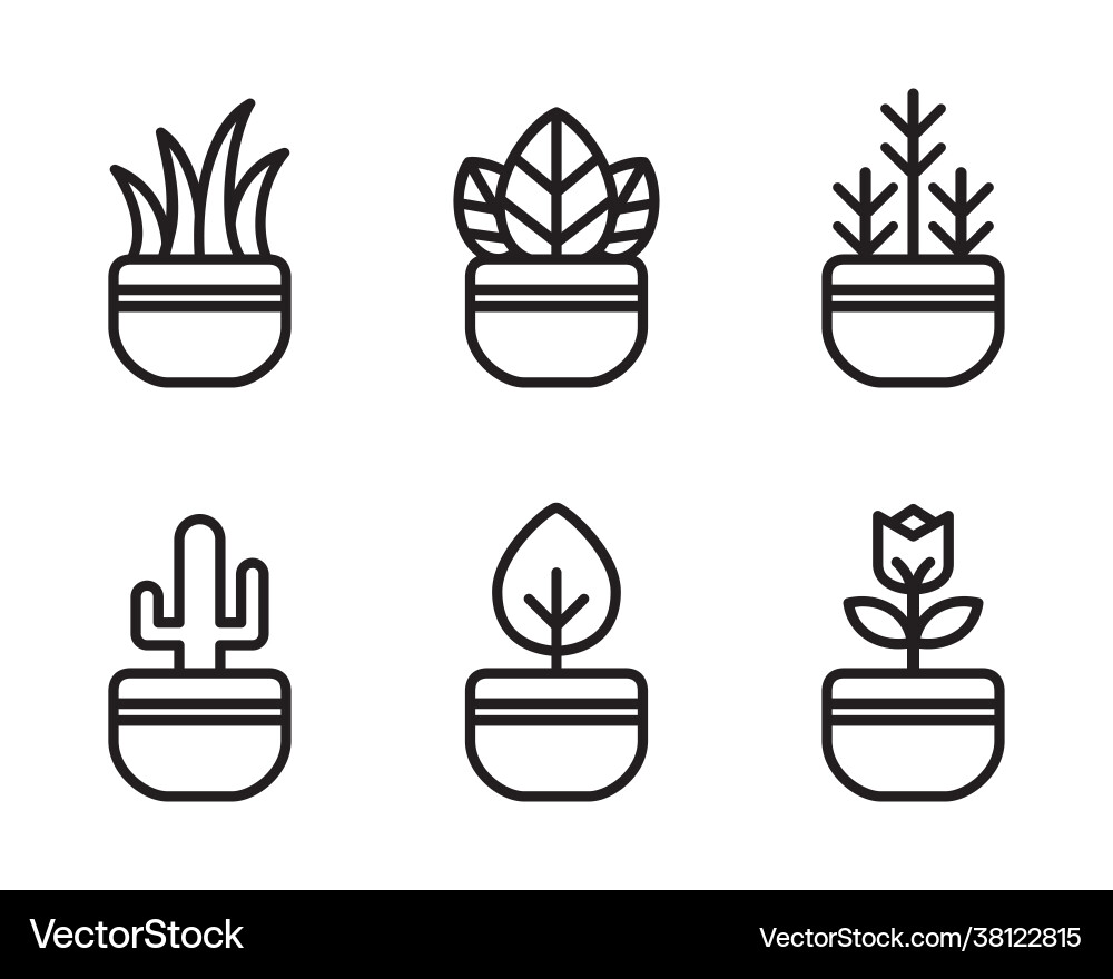 Cactus and succulent icons set Royalty Free Vector Image