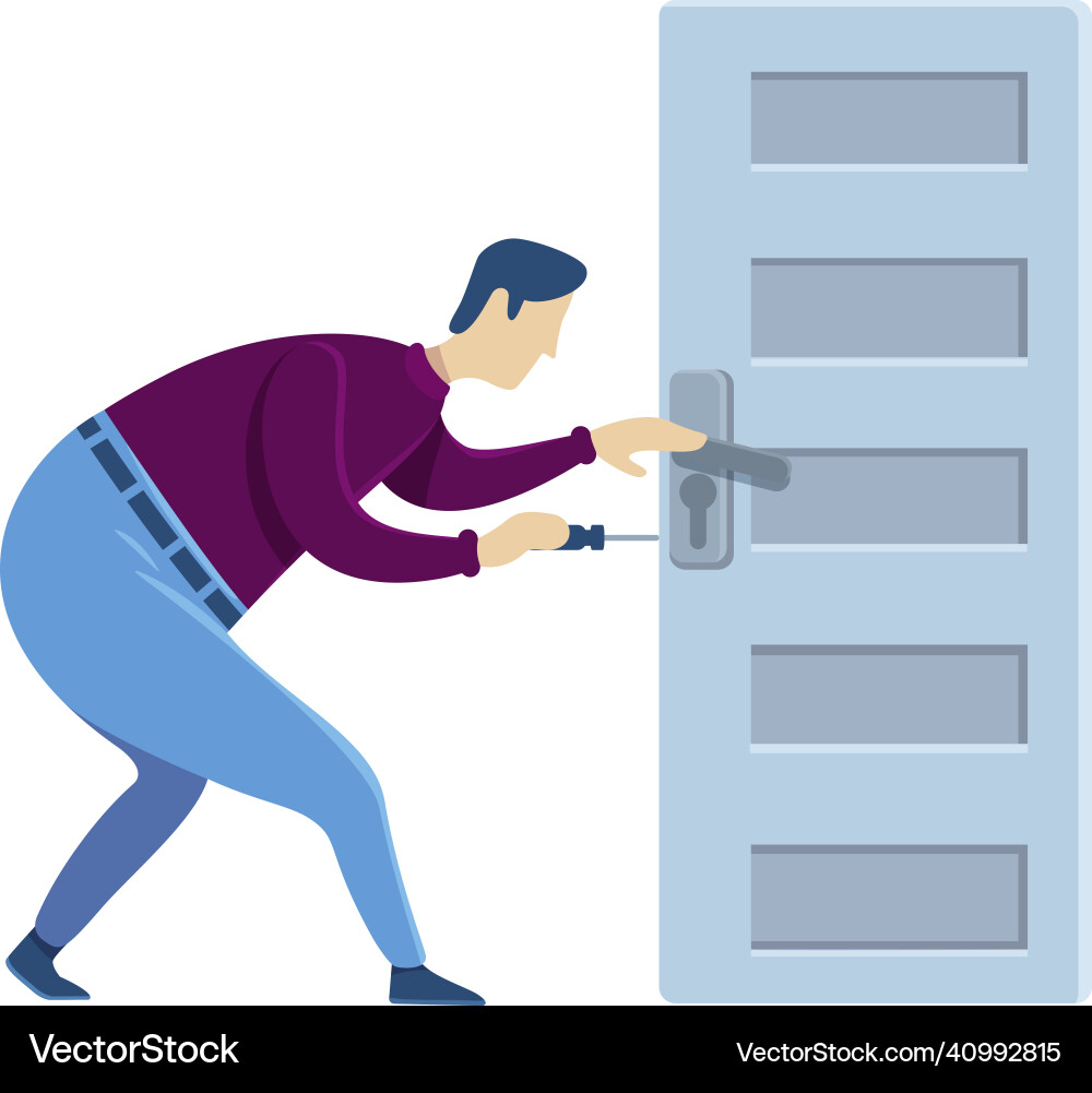 Door knob fixing flat color faceless character Vector Image