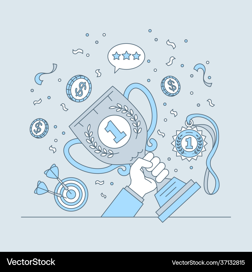 Hand holding first place cup cartoon Royalty Free Vector