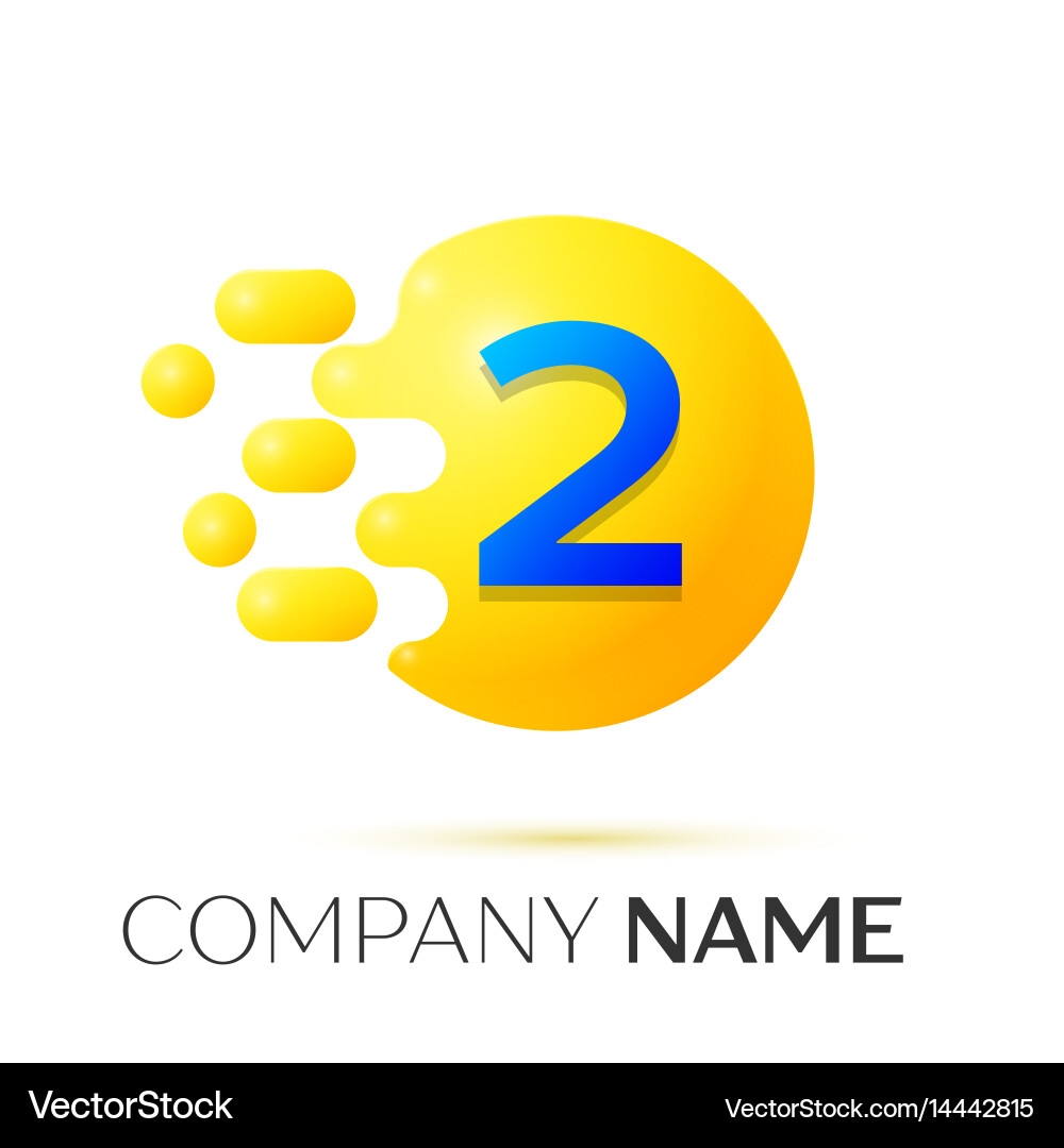 Number two splash logo yellow dots and bubbles Vector Image
