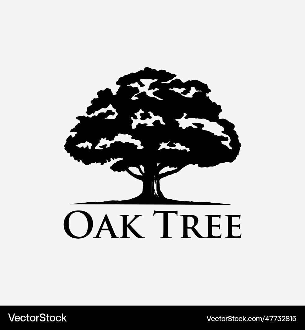Oak tree silhouette monochrome art isolated Vector Image