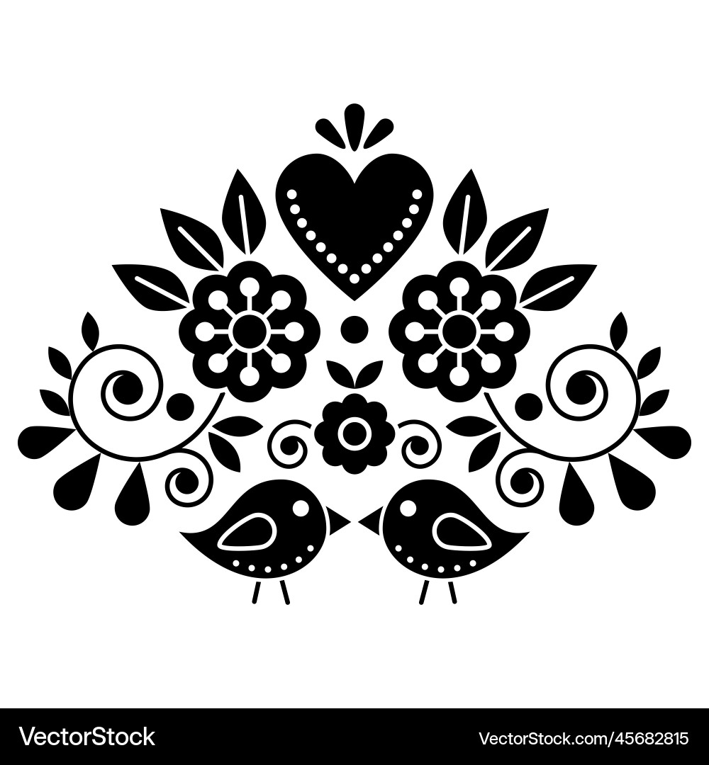 Swedish folk art cute pattern in black Royalty Free Vector