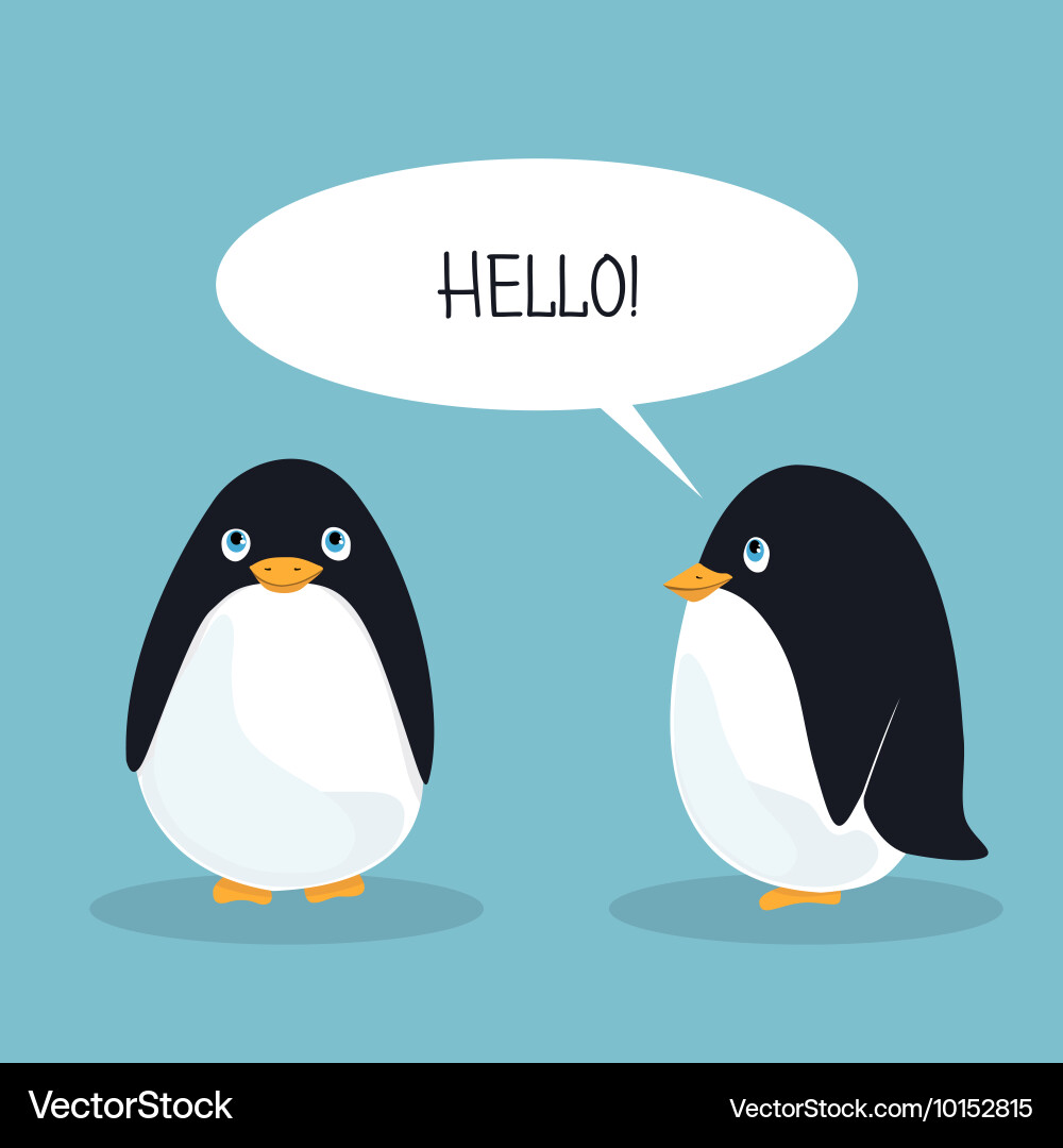 Two ridiculous animation penguins welcome each Vector Image
