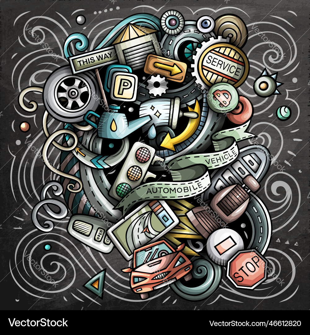 Auto service cartoon doodle Royalty Free Vector Image