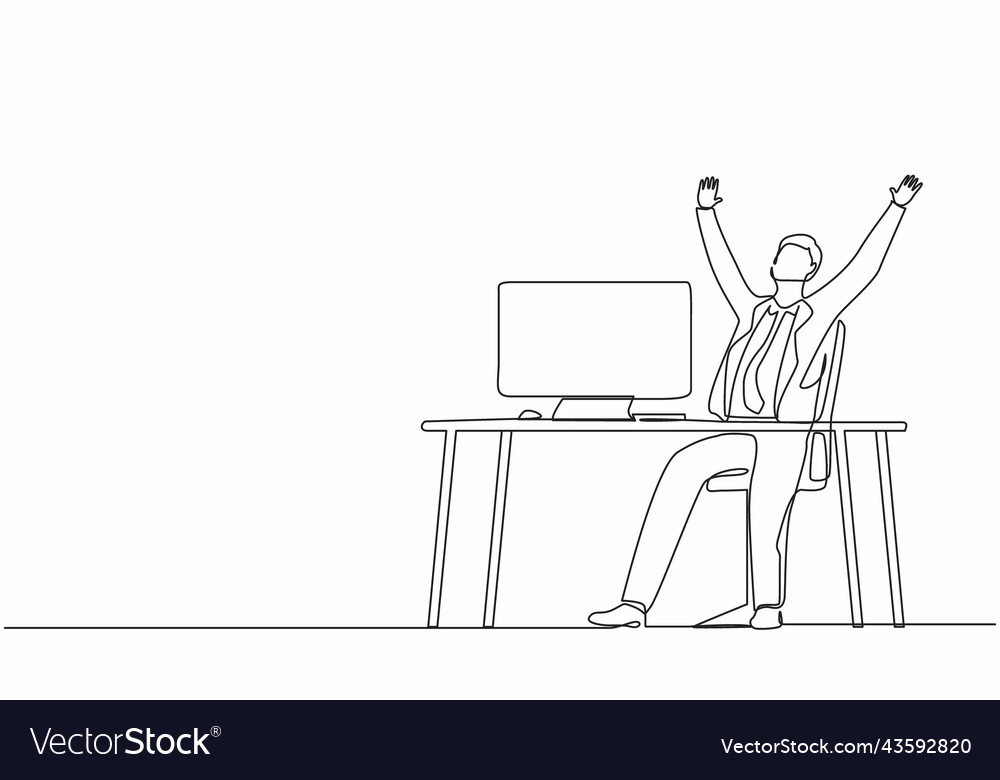 Continuous one line drawing happy businessman Vector Image