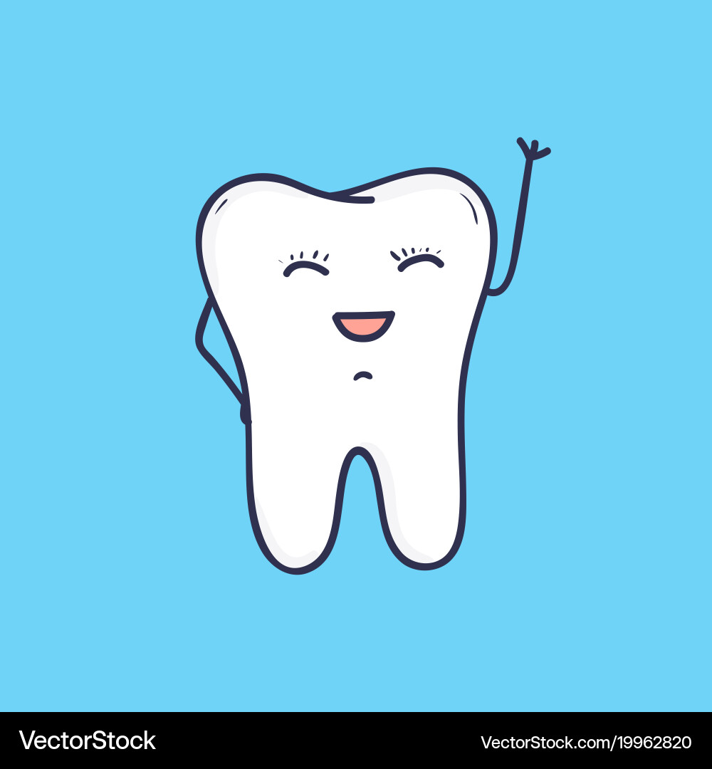 Funny smiling tooth waving hand beautiful joyful Vector Image