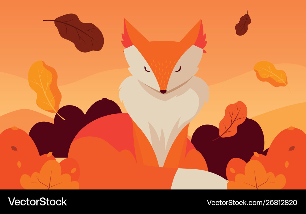 Hello autumn poster with fox animal Royalty Free Vector