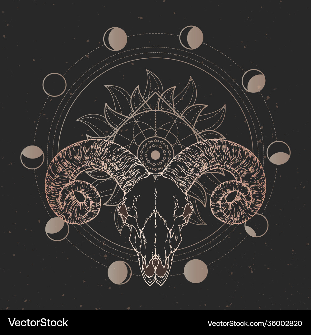 Ram skull and sacred symbol Royalty Free Vector Image