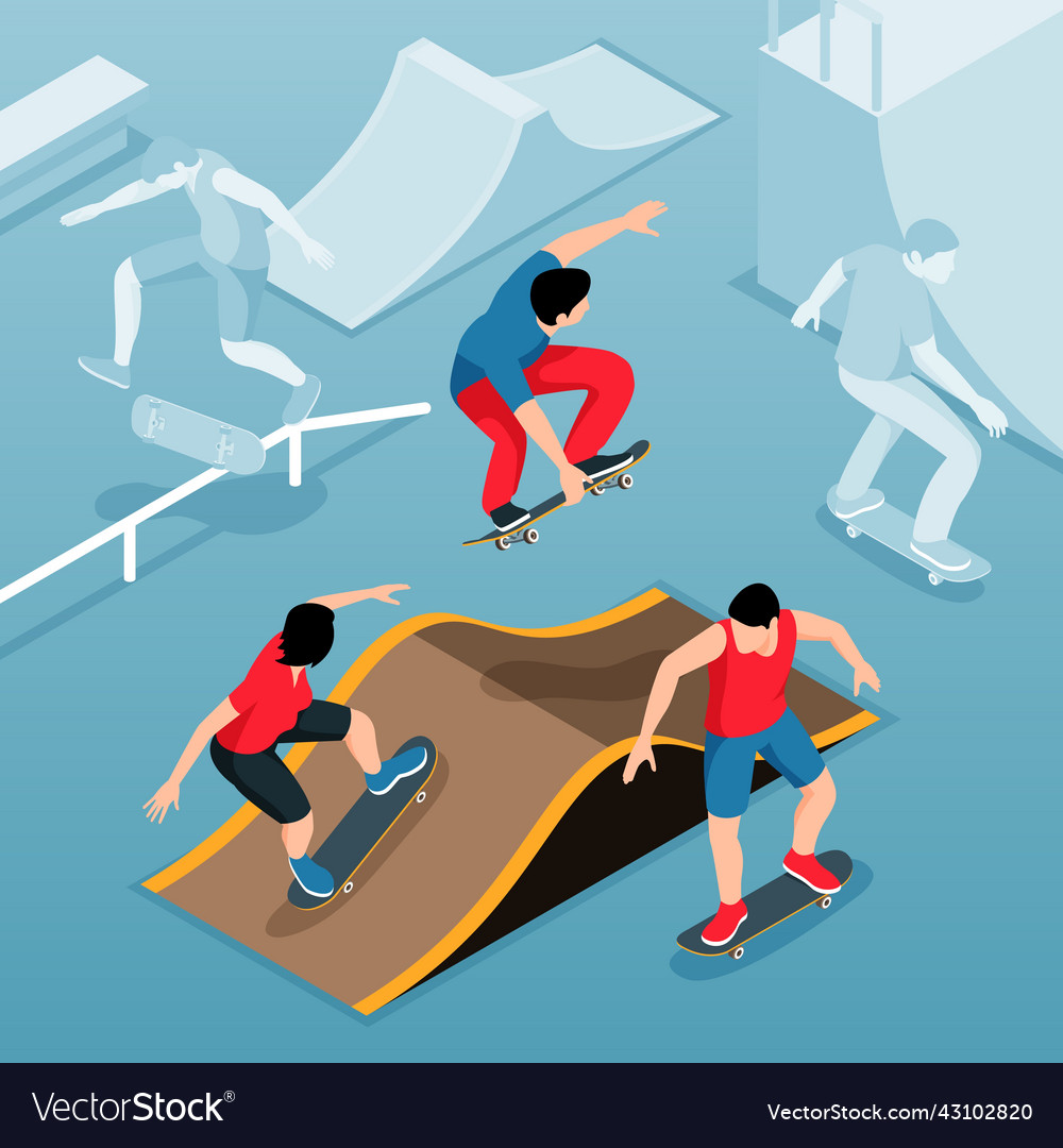 Skate park isometric background Royalty Free Vector Image