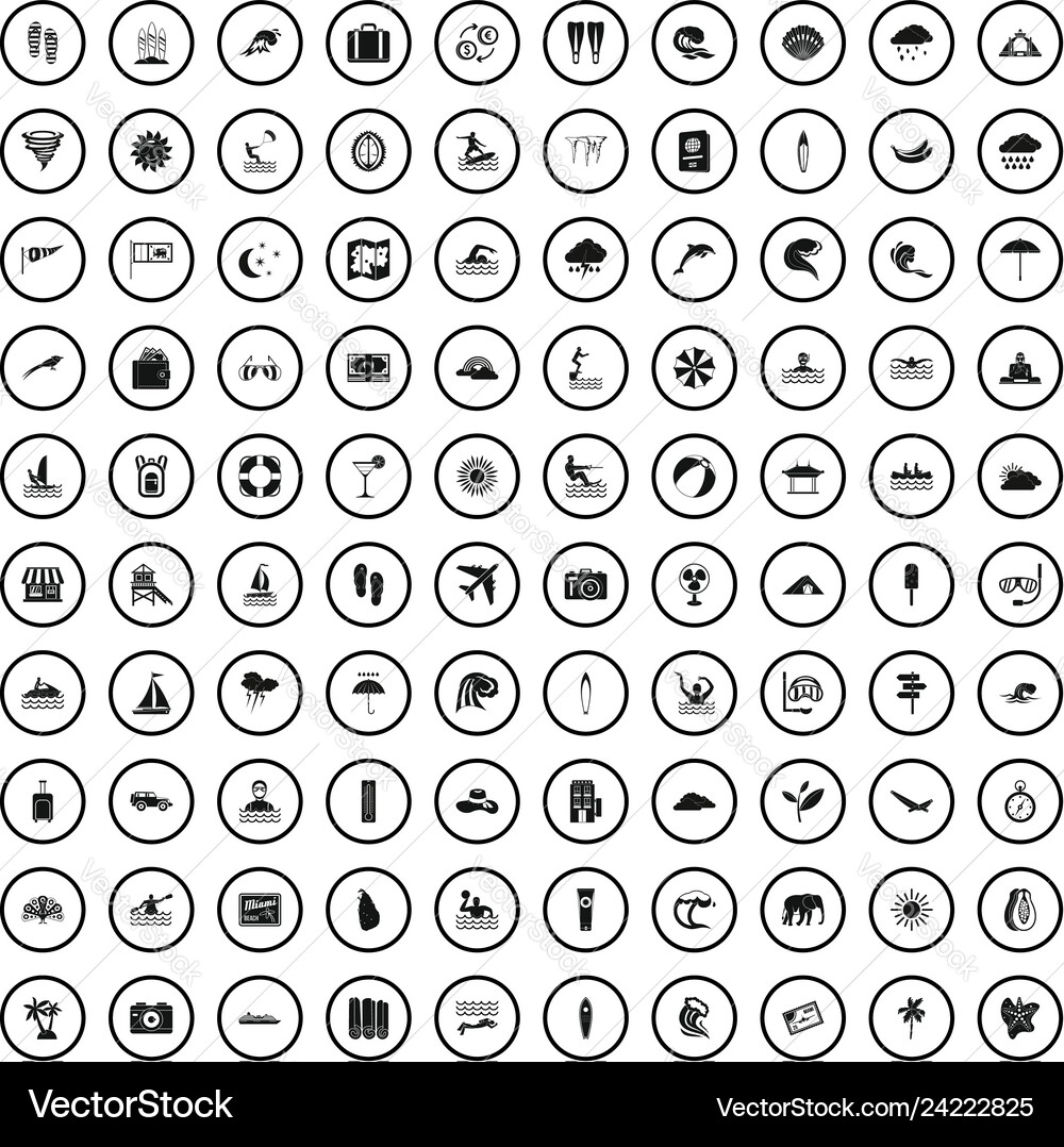 100 surfing icons set simple style Royalty Free Vector Image