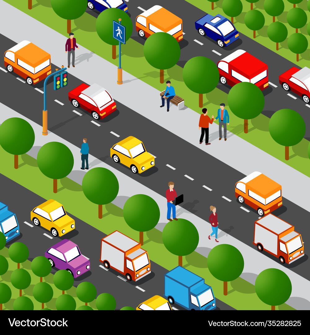 Isometric street crossroads 3d Royalty Free Vector Image