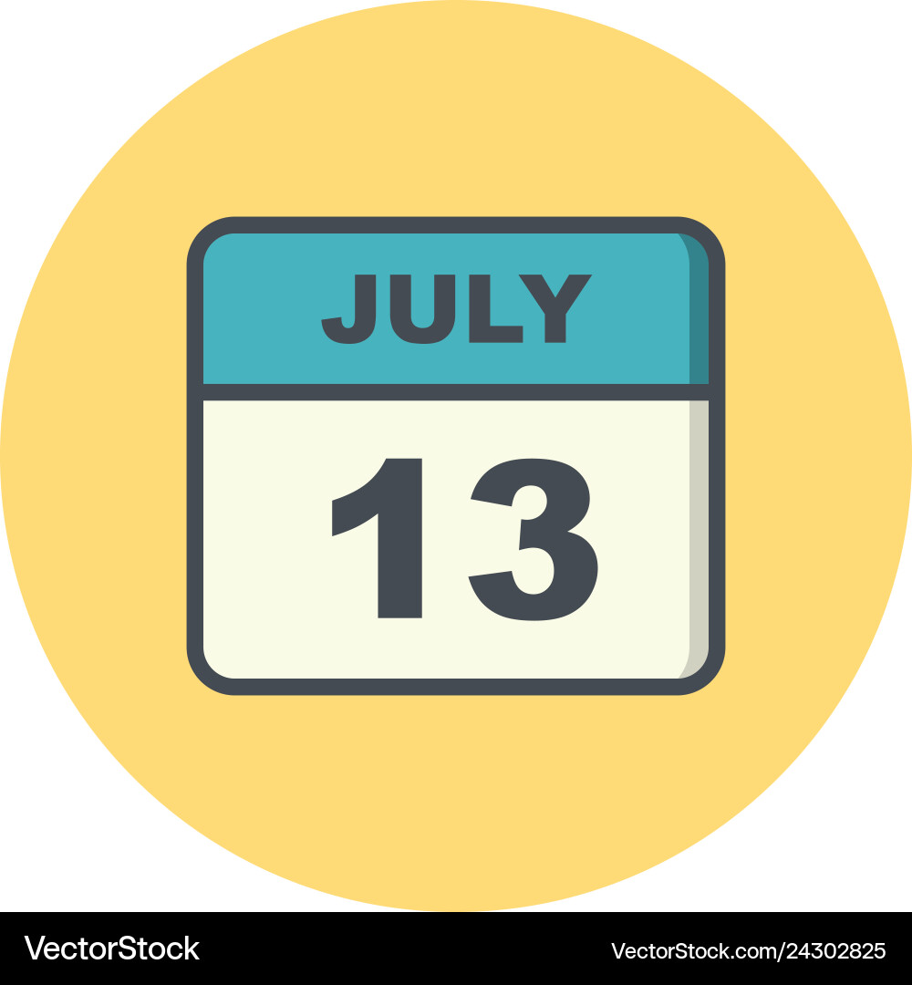July 13th date on a single day calendar Royalty Free Vector