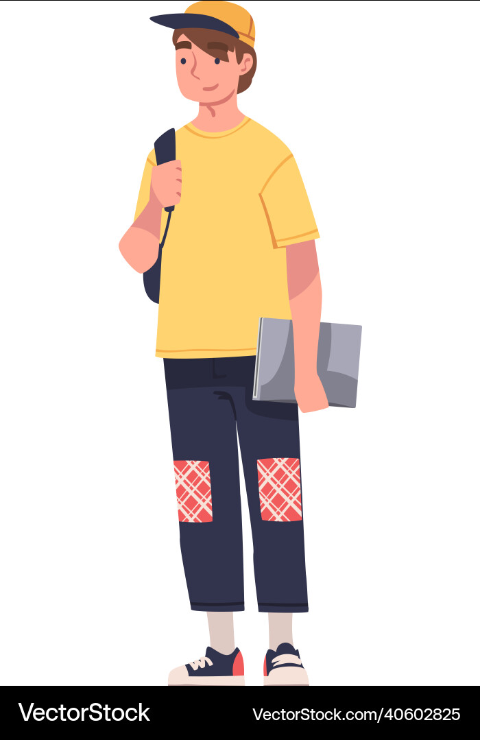 Man as modern university student in baseball cap Vector Image