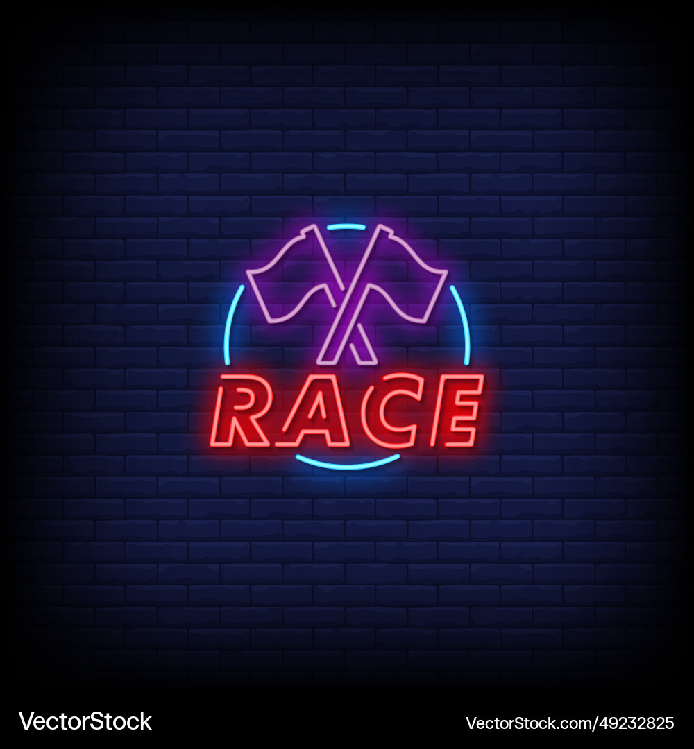 Neon sign race with brick wall background Vector Image