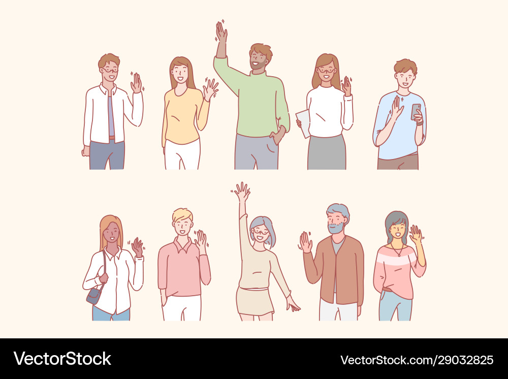 People greet or say hello with hand Royalty Free Vector