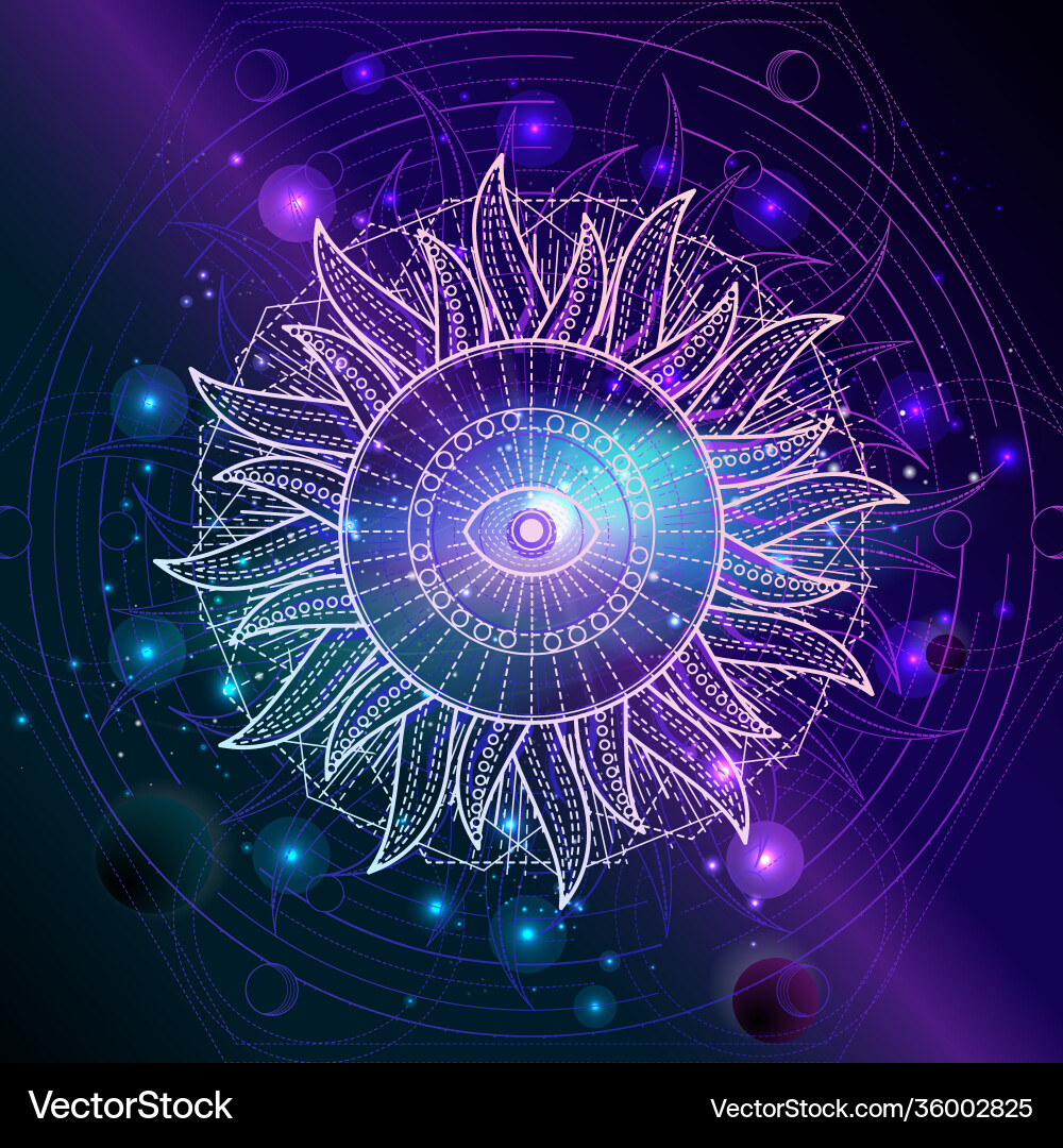 Sacred geometric symbol against space Royalty Free Vector