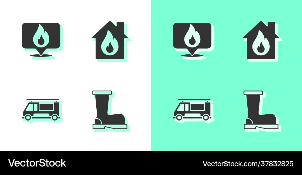 Set fire boots location with fire flame truck Vector Image