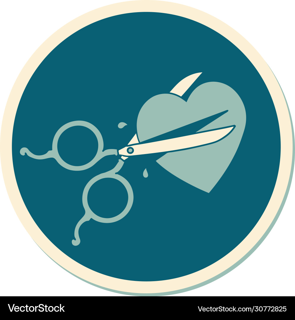 Tattoo style sticker scissors cutting a heart Vector Image