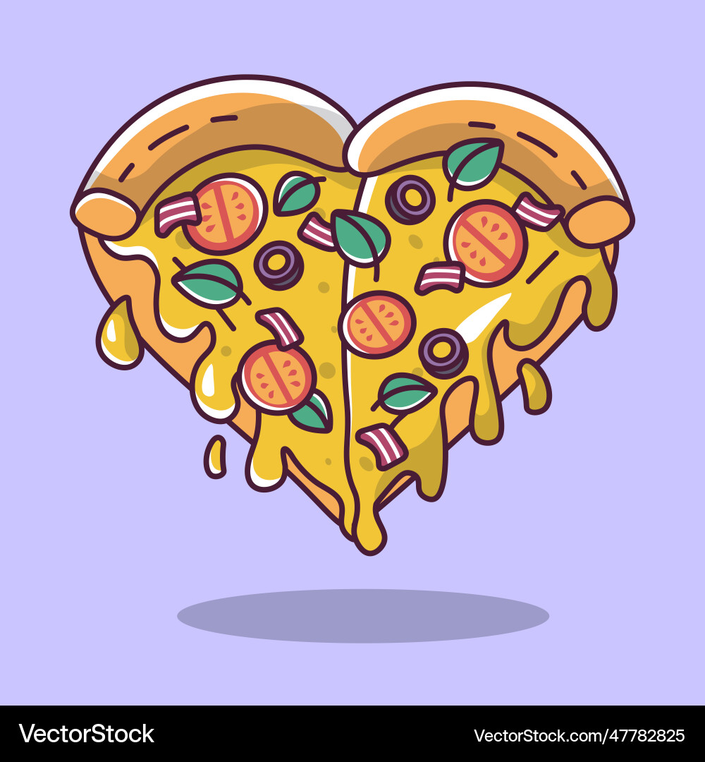 Two heart shaped pizza slices with tomatoes Vector Image