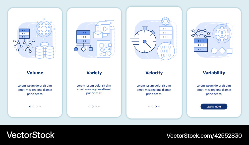 Characteristics of big data light blue onboarding Vector Image