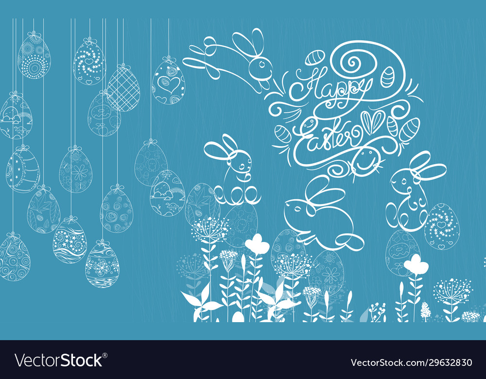 Easter frame with eggs and bunny hand drawn Vector Image