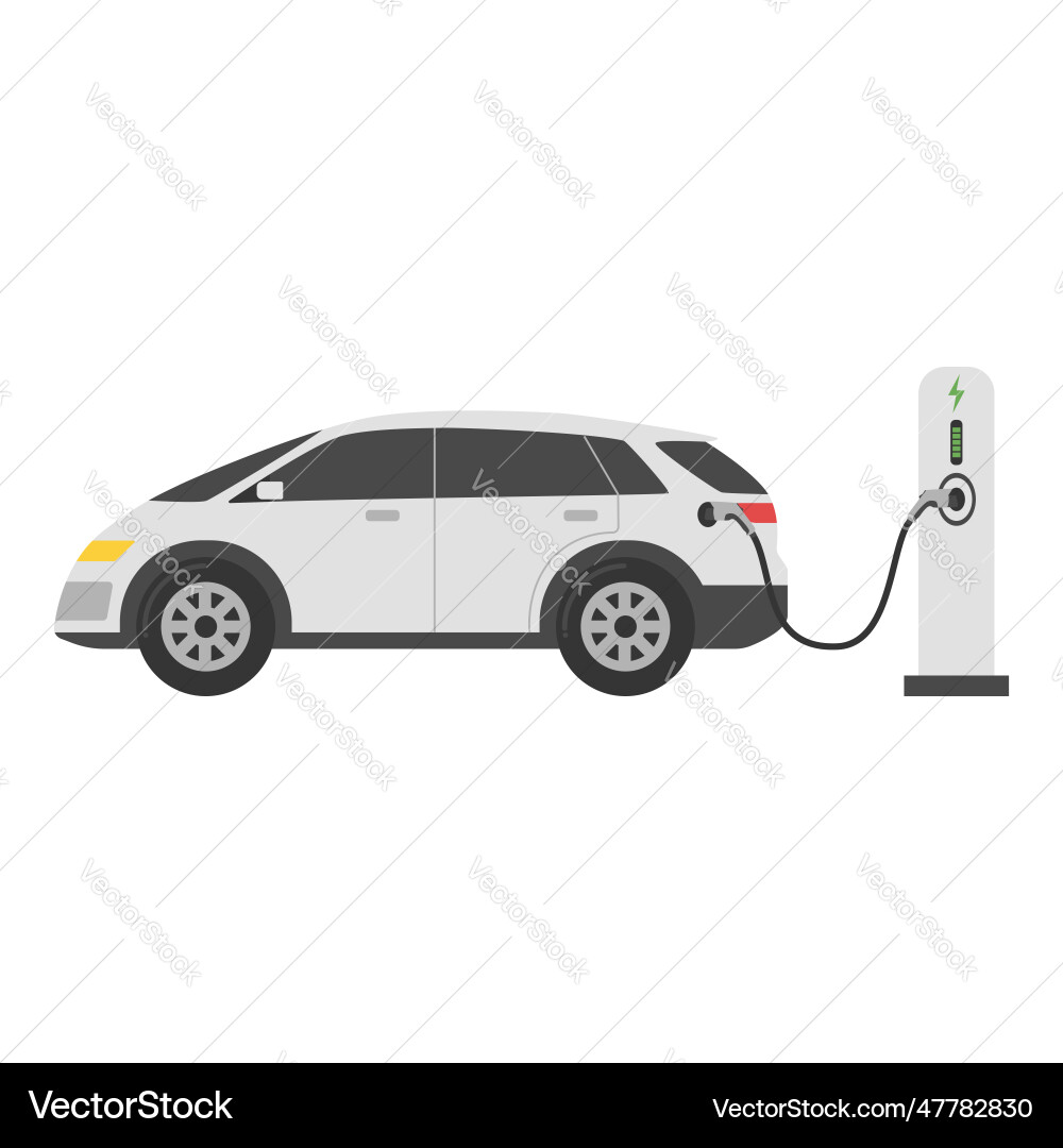Electric car and charging station Royalty Free Vector Image