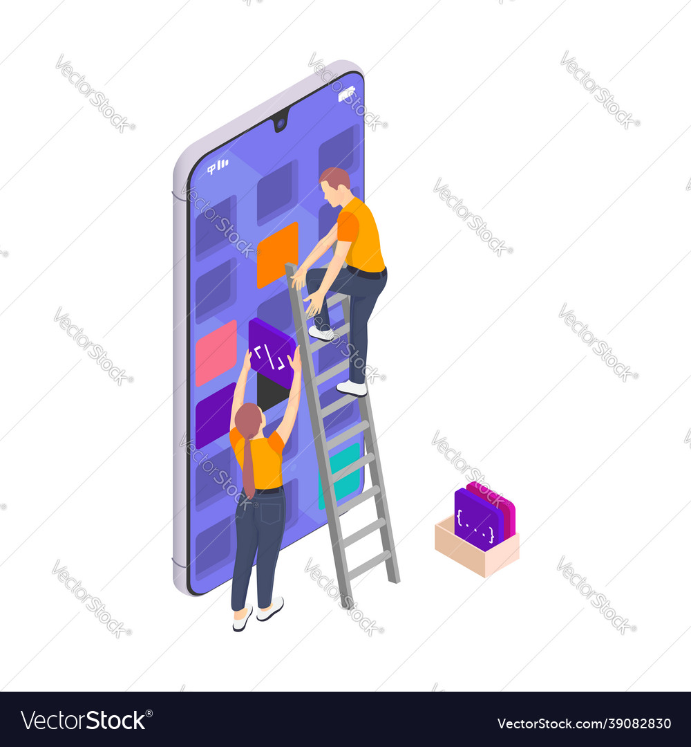 Installing smartphone apps composition Royalty Free Vector