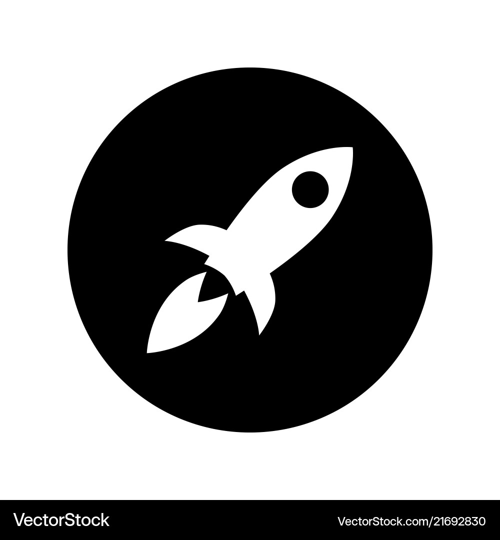 Rocket icon in white on black circle rocket symbol