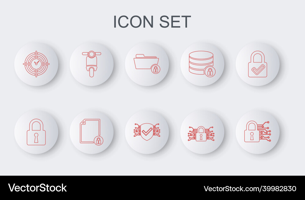 Set line cyber security lock folder and lock Vector Image