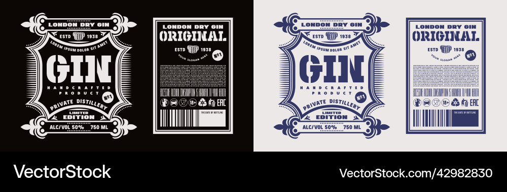 Set of template decorative label for gin Vector Image