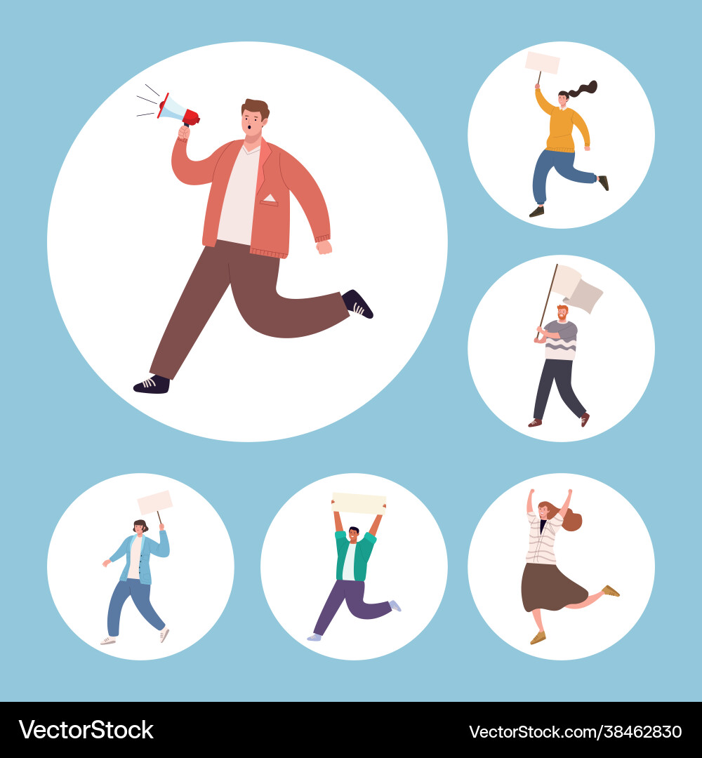Six activists characters Royalty Free Vector Image