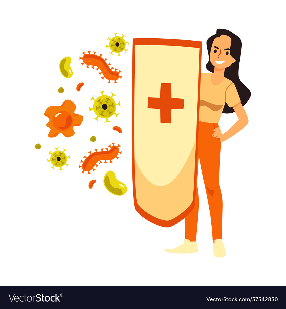 Strong Immune System With Woman Reflects Viruses Vector Image