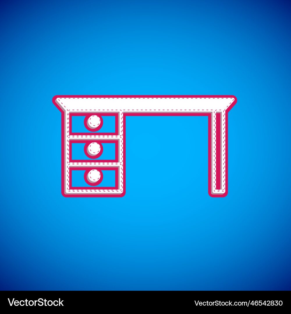 White office desk icon isolated on blue background