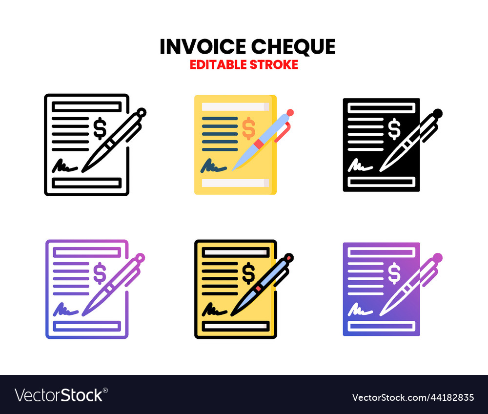 Cheque icon set with different styles Royalty Free Vector
