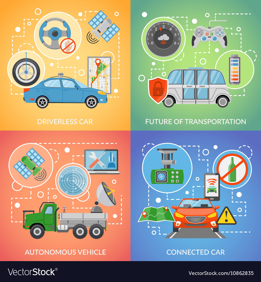 Driverless Car Autonomous Vehicle 2x2 Icons Set Vector Image