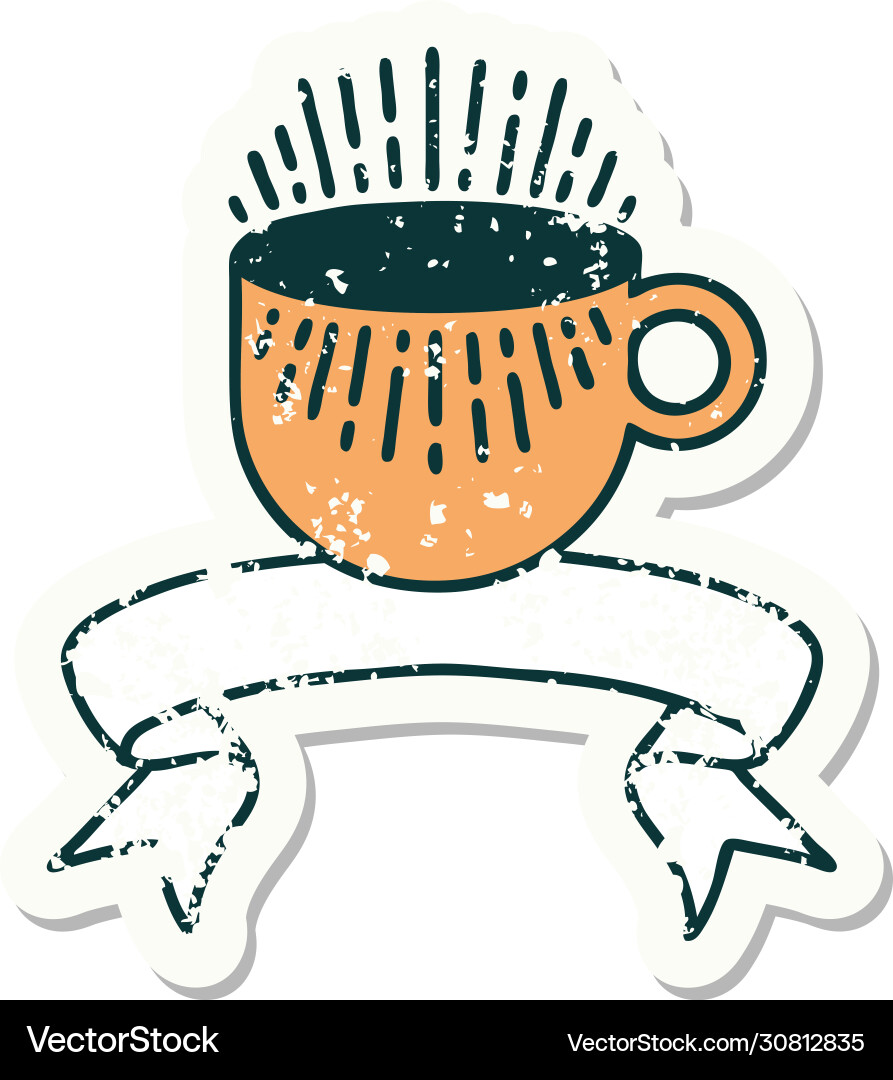 Grunge sticker with banner cup coffee Royalty Free Vector