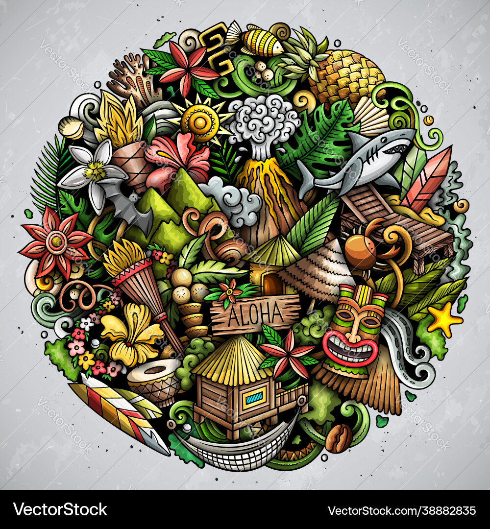 Hawaii cartoon doodles Royalty Free Vector Image