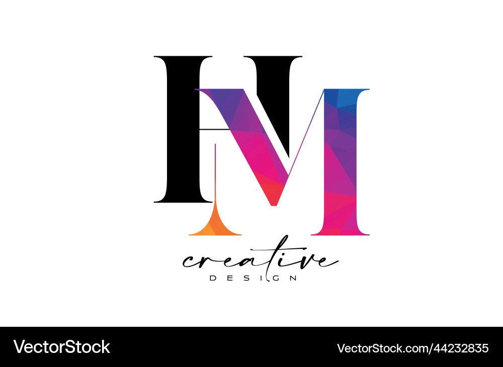 Hm letter design with creative cut and colorful Vector Image