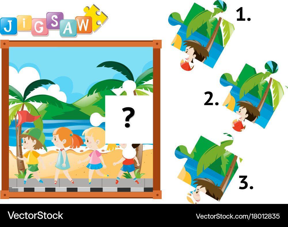Missing jigsaw puzzle game with kids on the road Vector Image