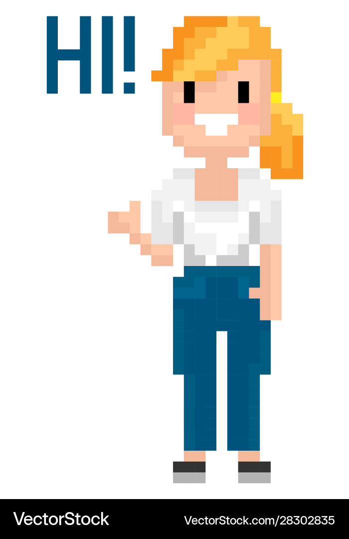 Pixel woman saying hi pixelated graphics Vector Image