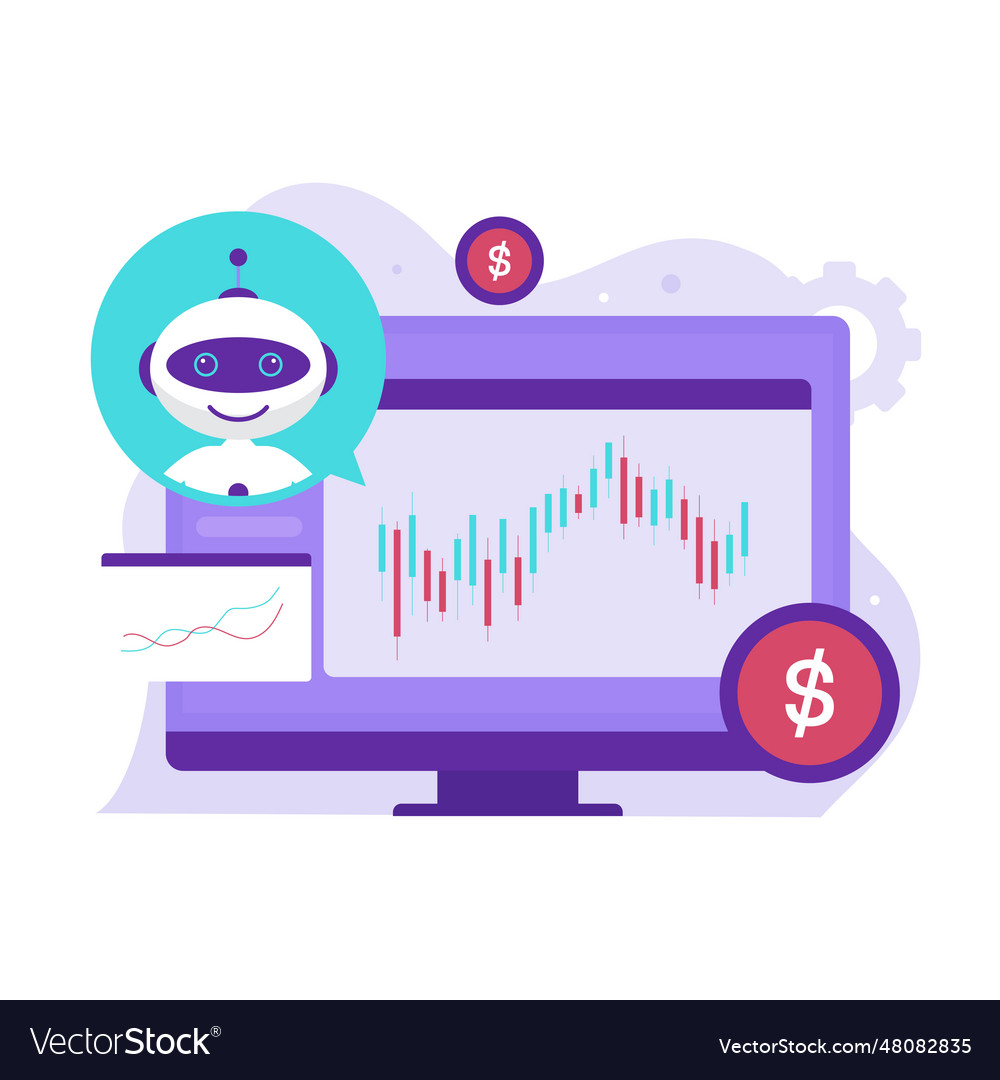 Robot trader assistant on stock market design Vector Image Robot trader assistant on stock market design Vector Image
