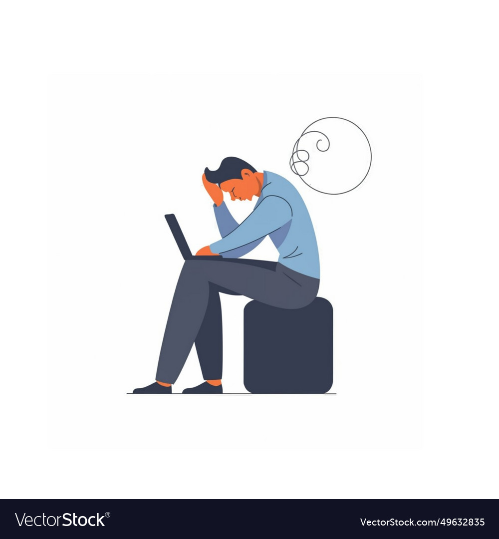 Sad depressing man hold laptop Royalty Free Vector Image