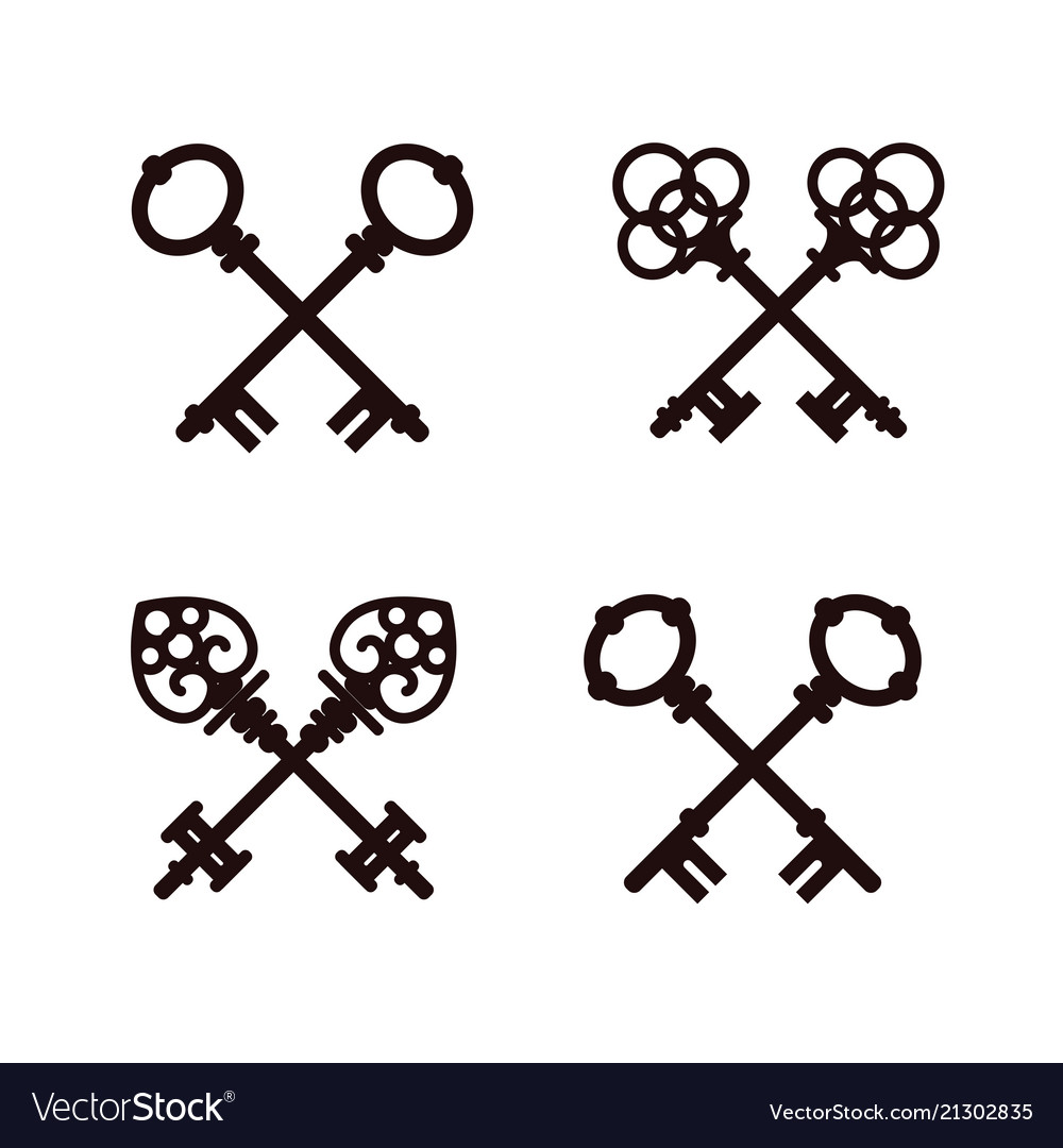 Set crossed old vintage keys silhouettes Vector Image