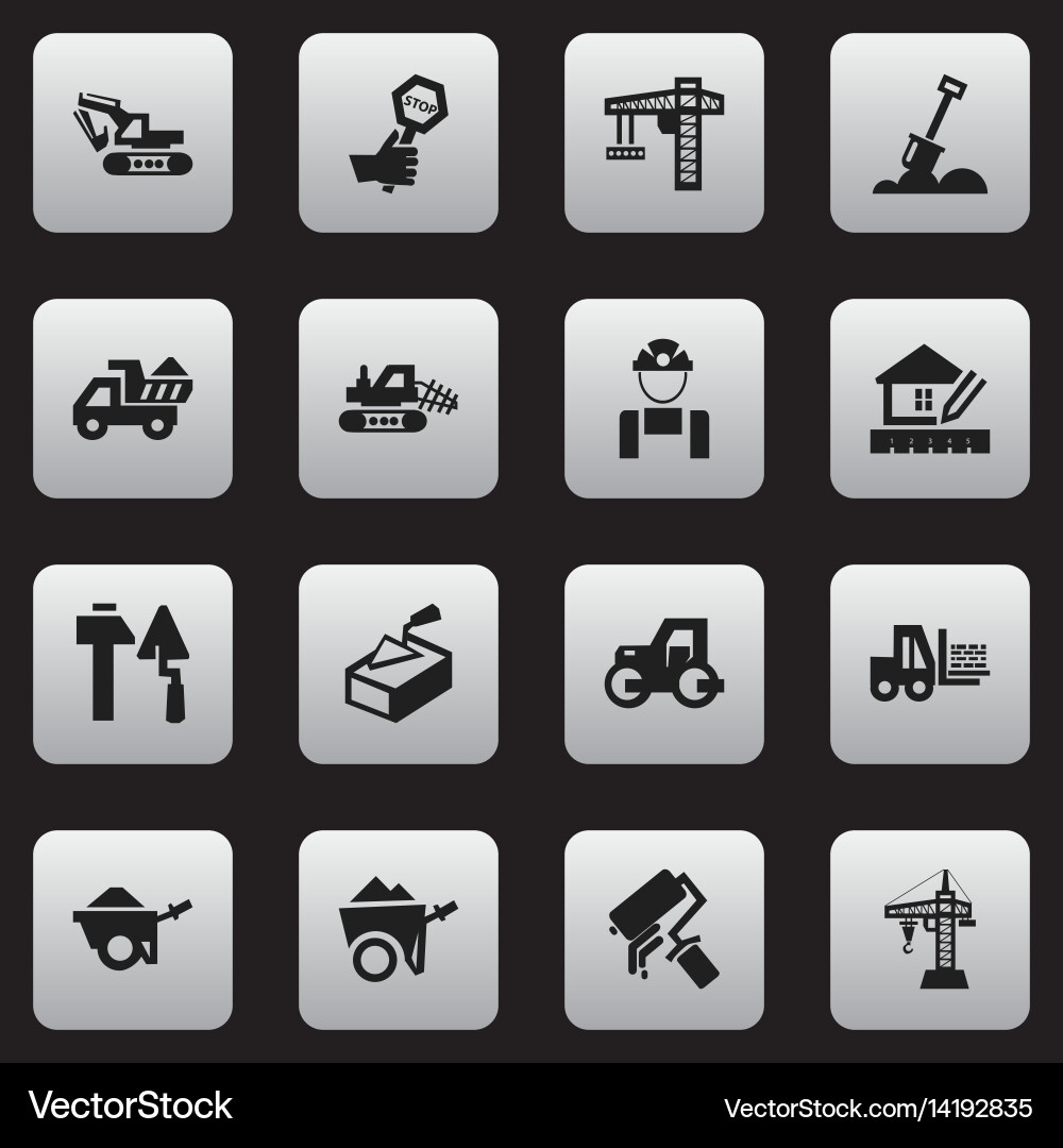 Set of 16 editable building icons includes Vector Image