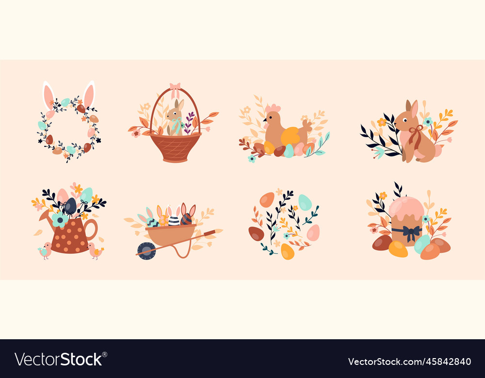 Easter boho compositions set Royalty Free Vector Image