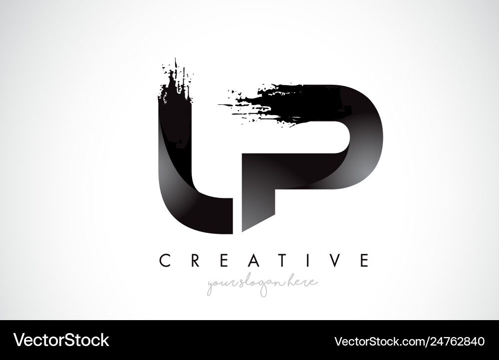 Lp letter design with brush stroke and modern 3d Vector Image